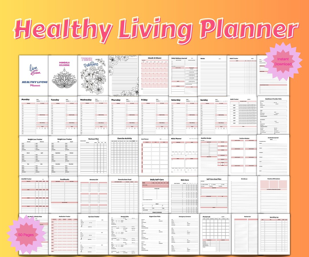 Healthy Living Planner, Wellness Tracker, Self Care Goal Plan, Weight ...