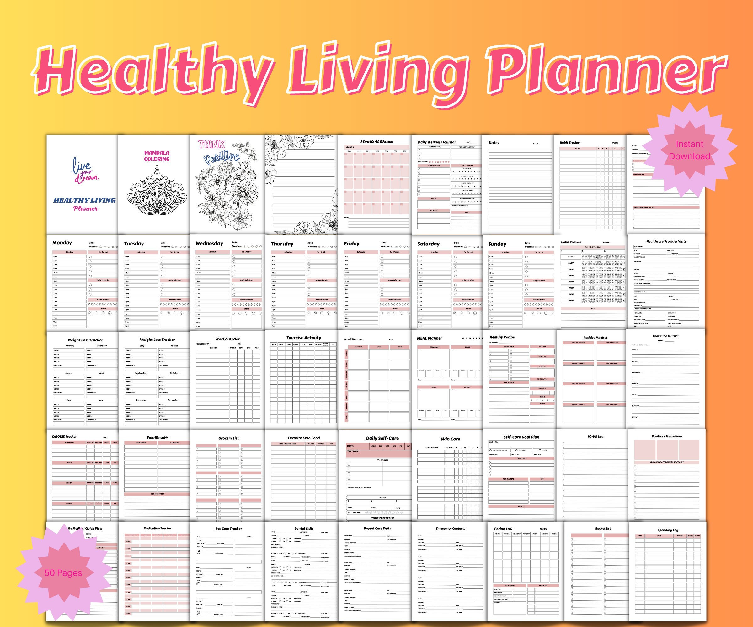 Healthy Living Planner, Wellness Tracker, Self Care Goal Plan, Weight ...