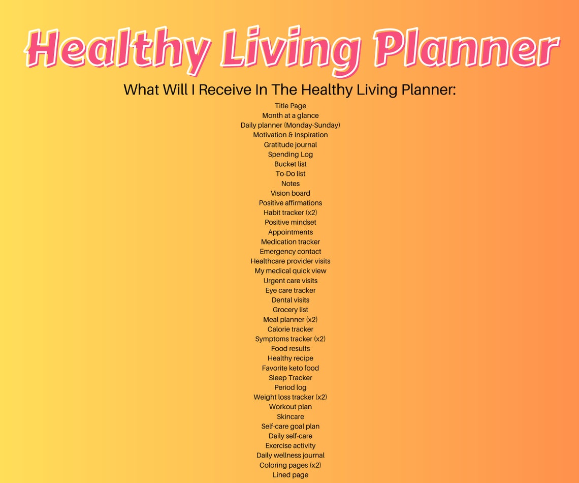 Healthy Living Planner, Wellness Tracker, Self Care Goal Plan, Weight ...