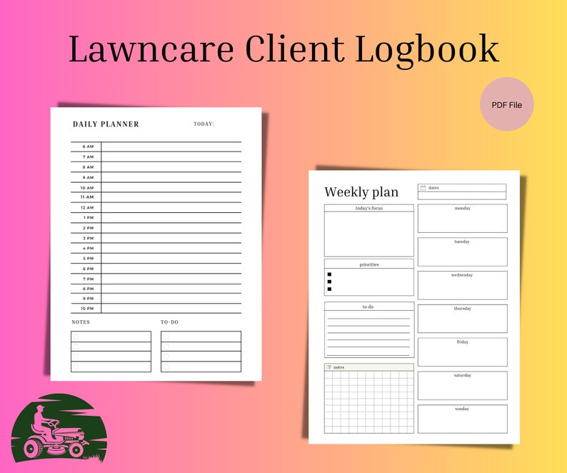 Lawncare Client Log Book, Landscape Work Order, Printable PDF, Weekly ...