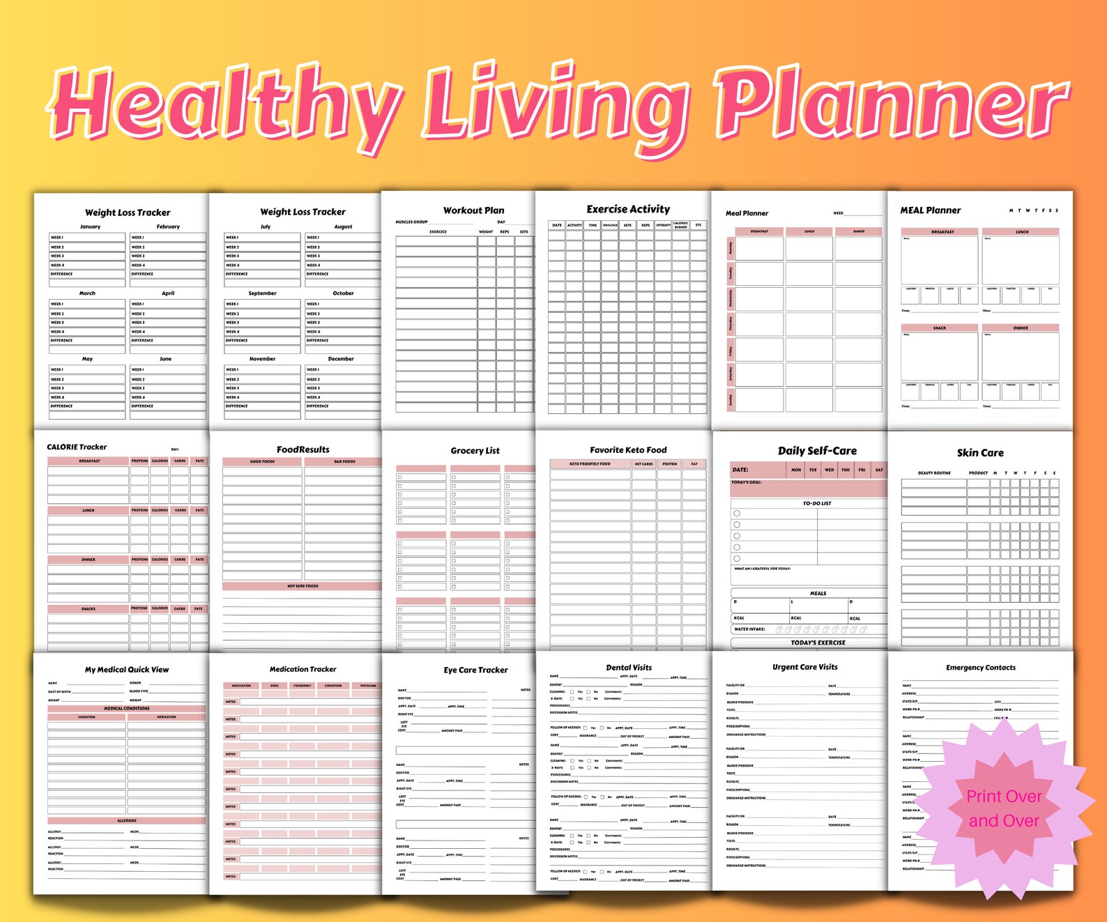 Healthy Living Planner, Wellness Tracker, Self Care Goal Plan, Weight ...