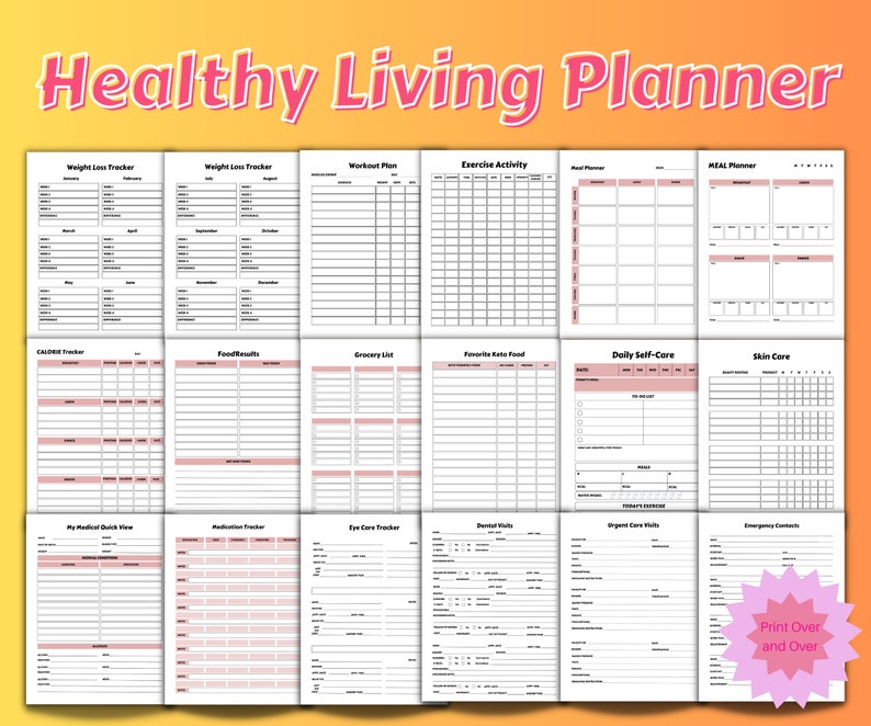 Healthy Living Planner, Wellness Tracker, Self Care Goal Plan, Weight ...
