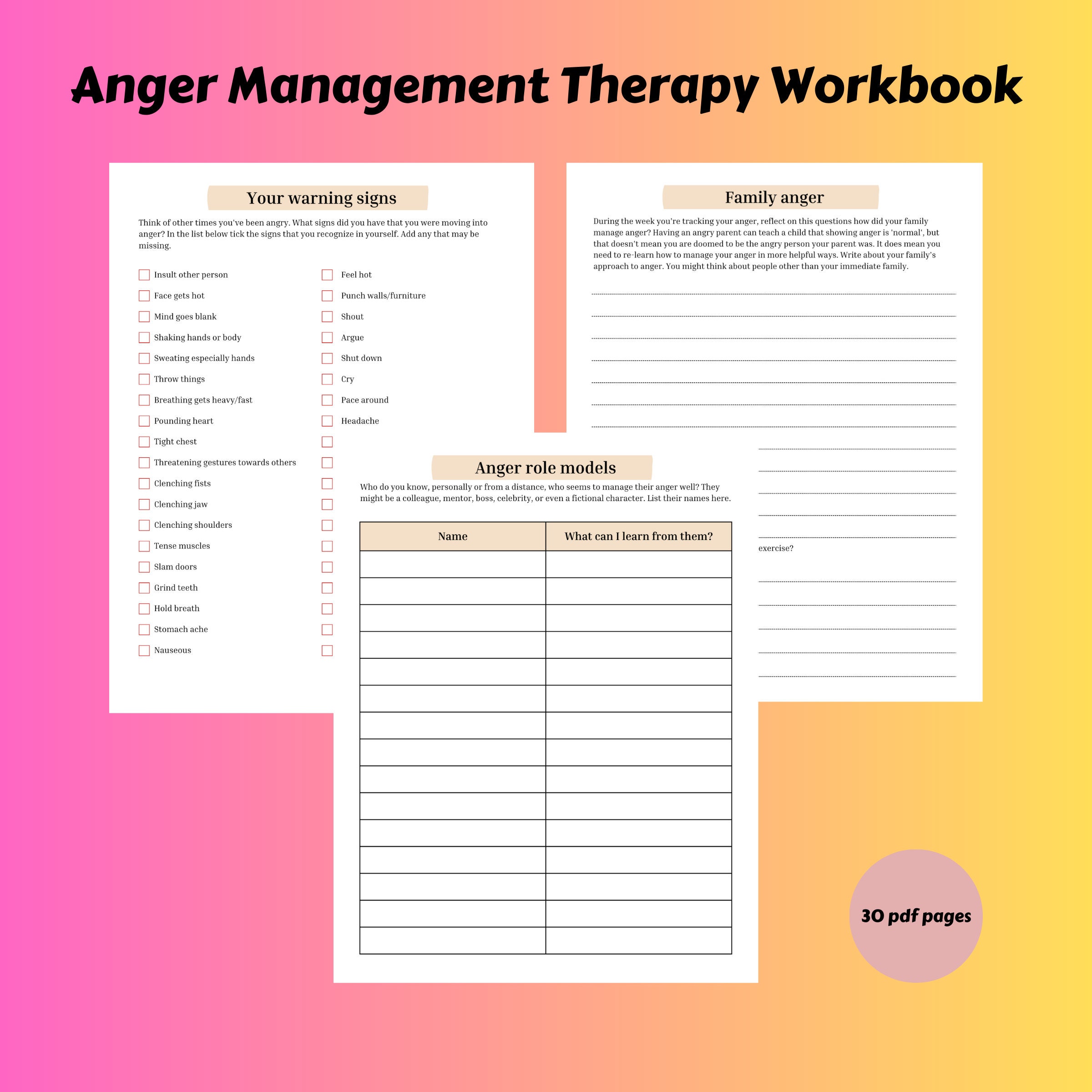 Anger Management Workbook, Coping Skills, Printable Anger Workbook ...