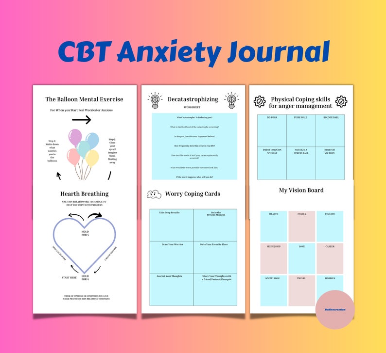 CBT Anxiety Journal Printable, CBT Workbook, Cognitive Behavioral ...