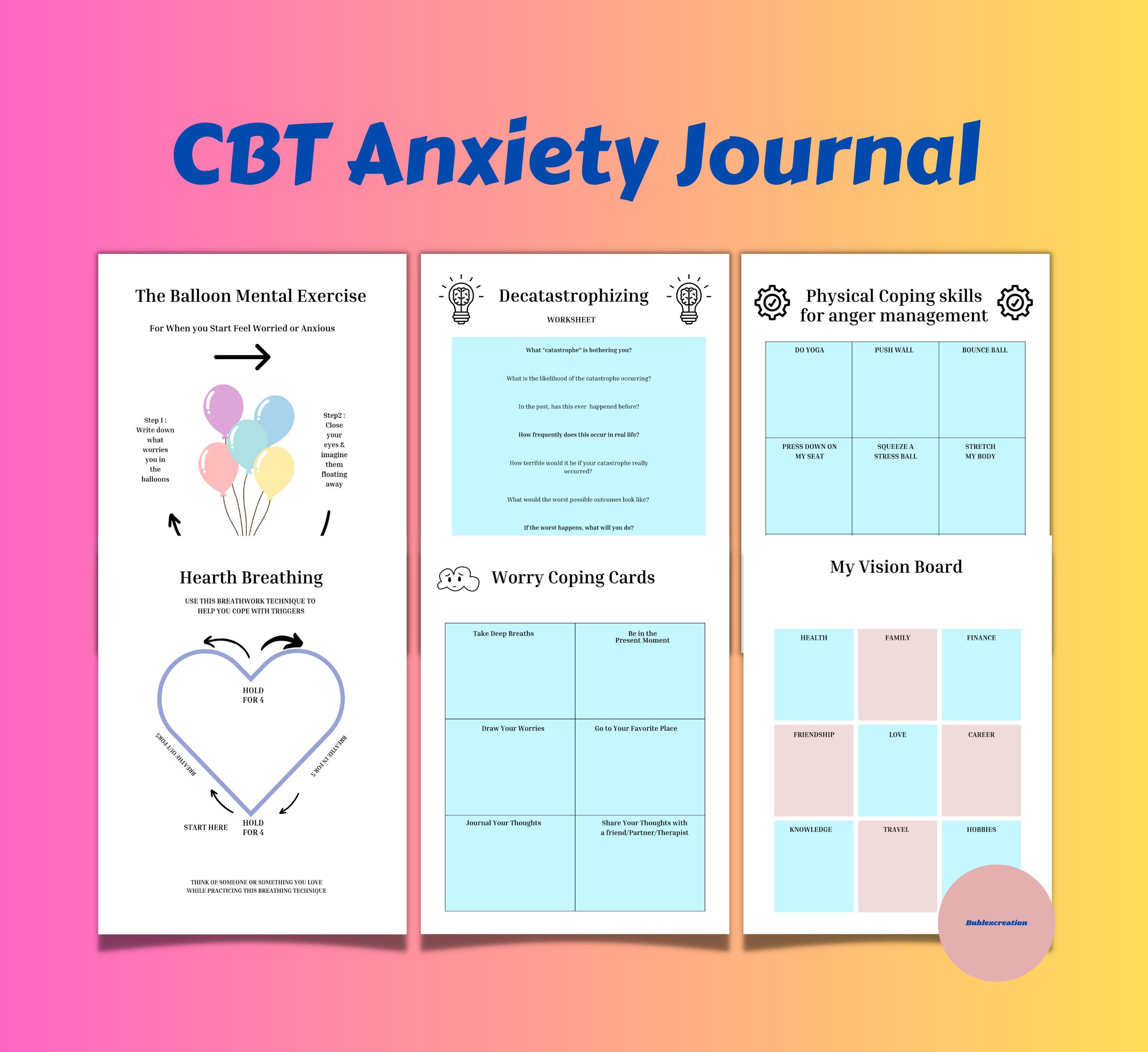 CBT Anxiety Journal Printable, CBT Workbook, Cognitive Behavioral ...