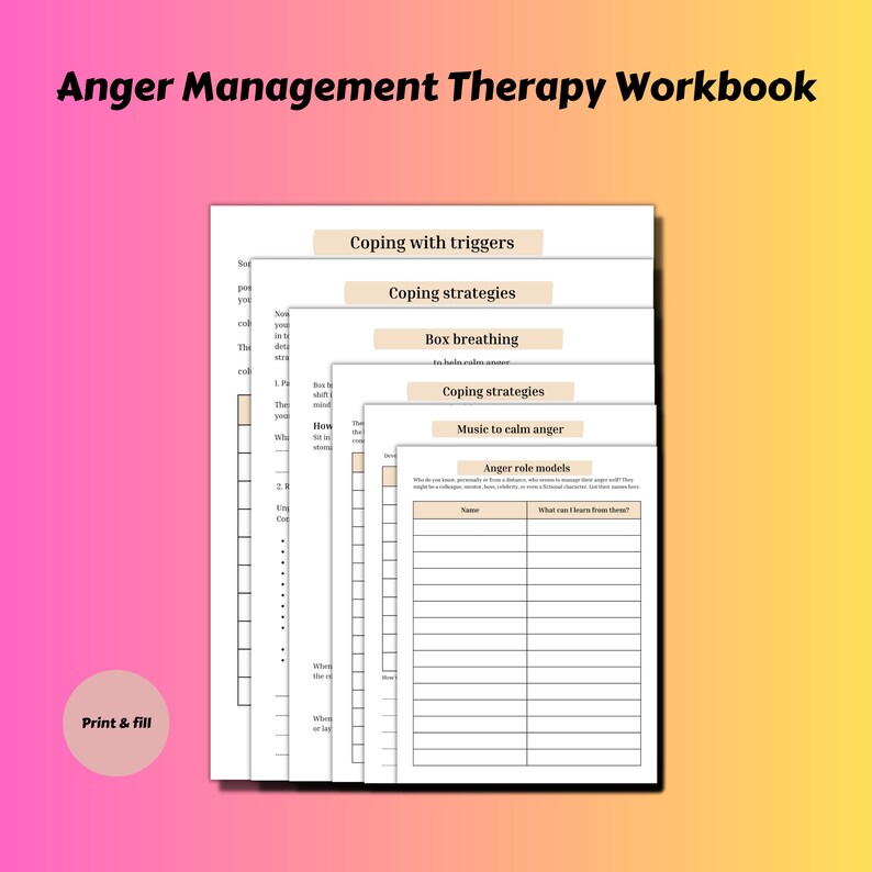 Anger Management Workbook, Coping Skills, Printable Anger Workbook ...