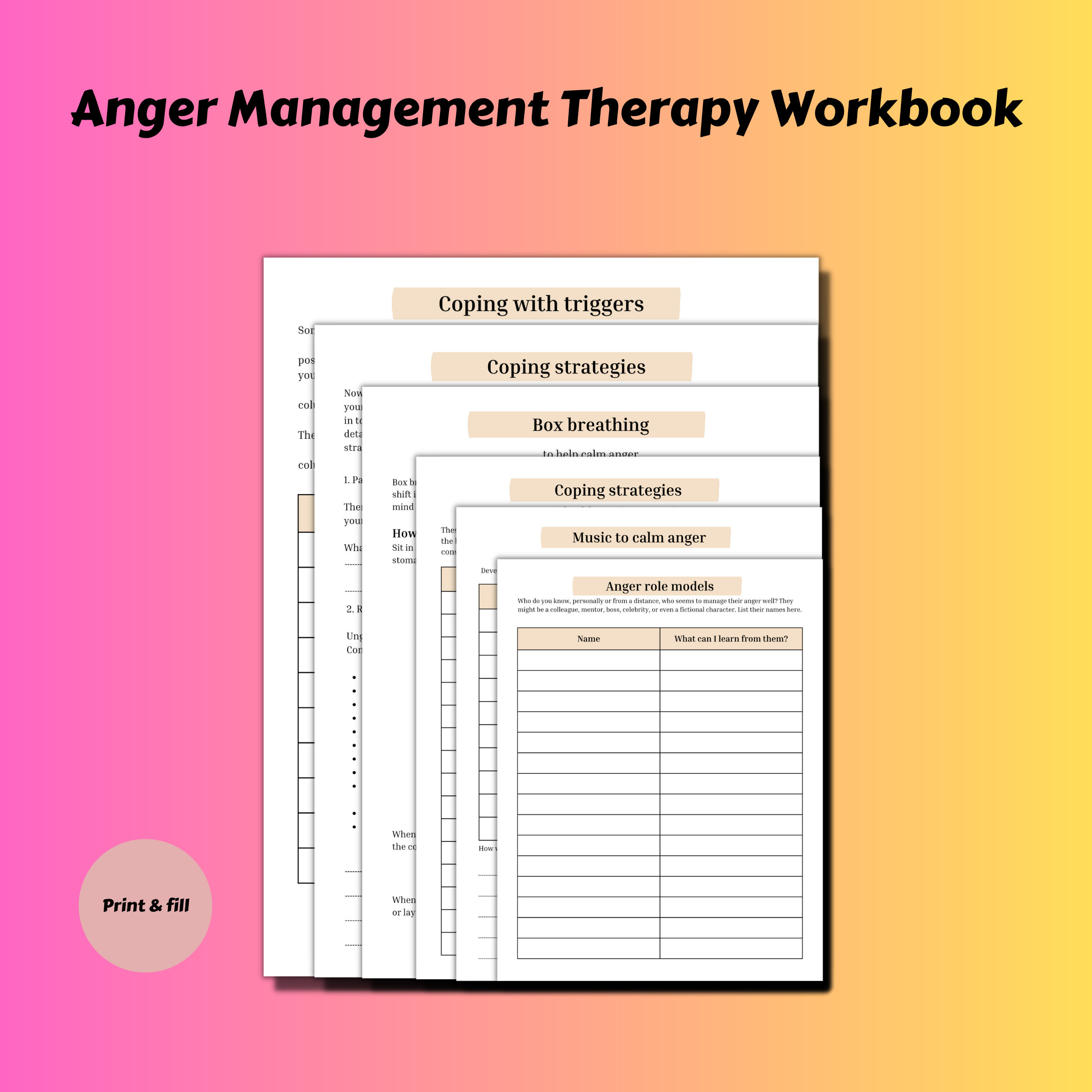 Anger Management Workbook, Coping Skills, Printable Anger Workbook ...