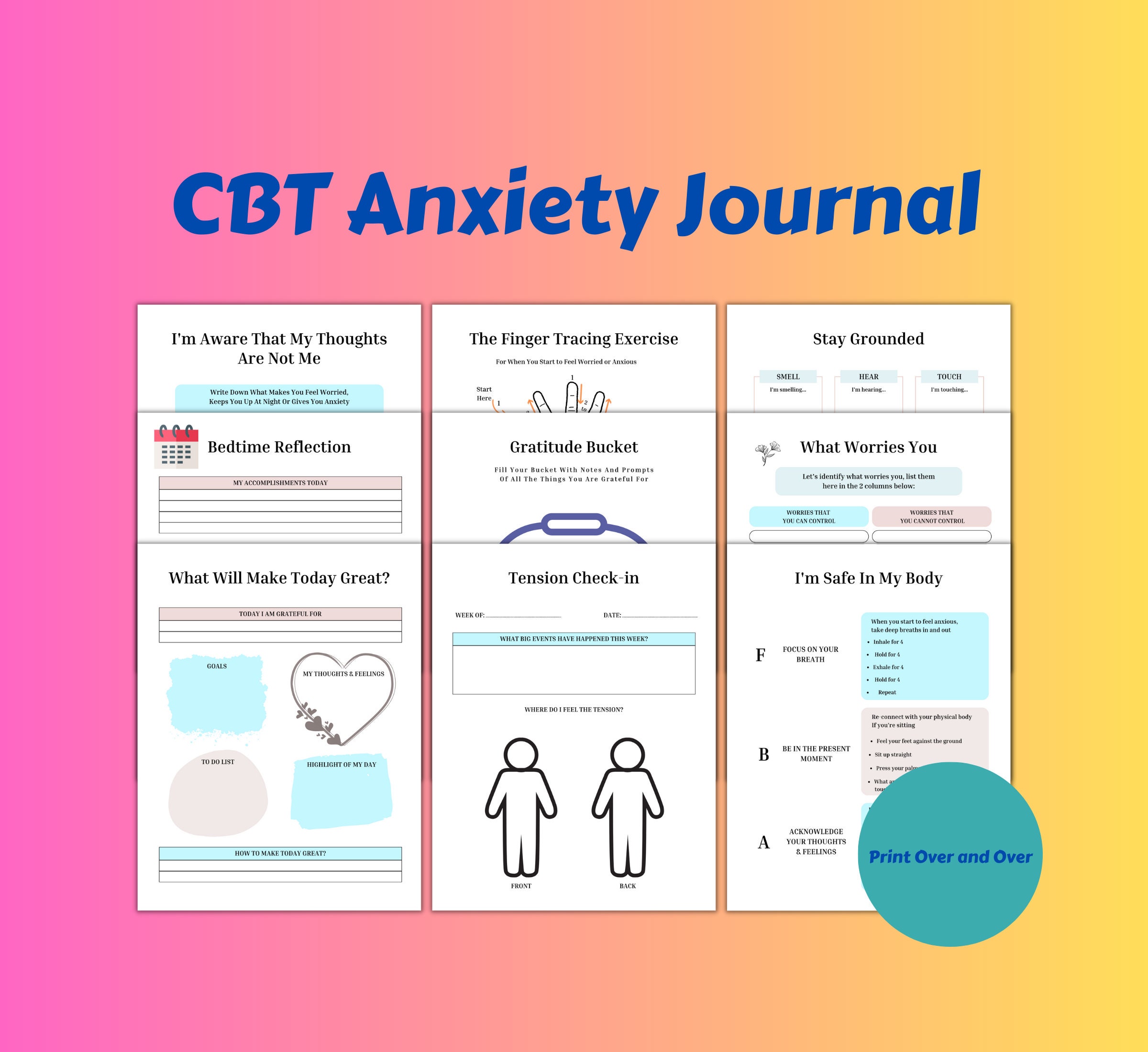 CBT Anxiety Journal Printable, CBT Workbook, Cognitive Behavioral ...