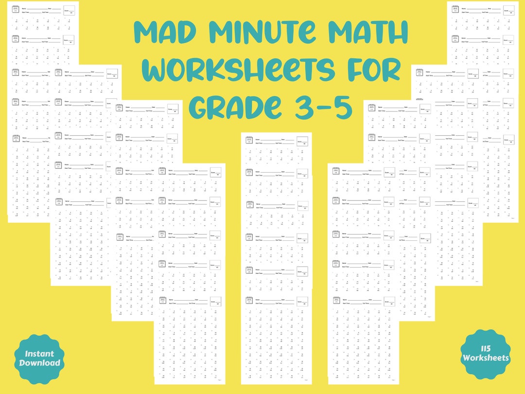 Mad Minute Math Worksheets, Digital Download, Grade 3-5, Time Test ...