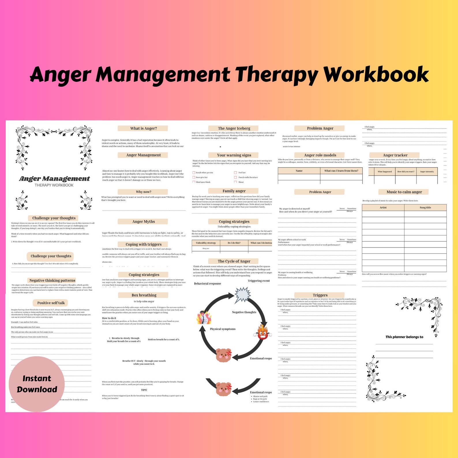 Anger Management Workbook, Coping Skills, Printable Anger Workbook ...