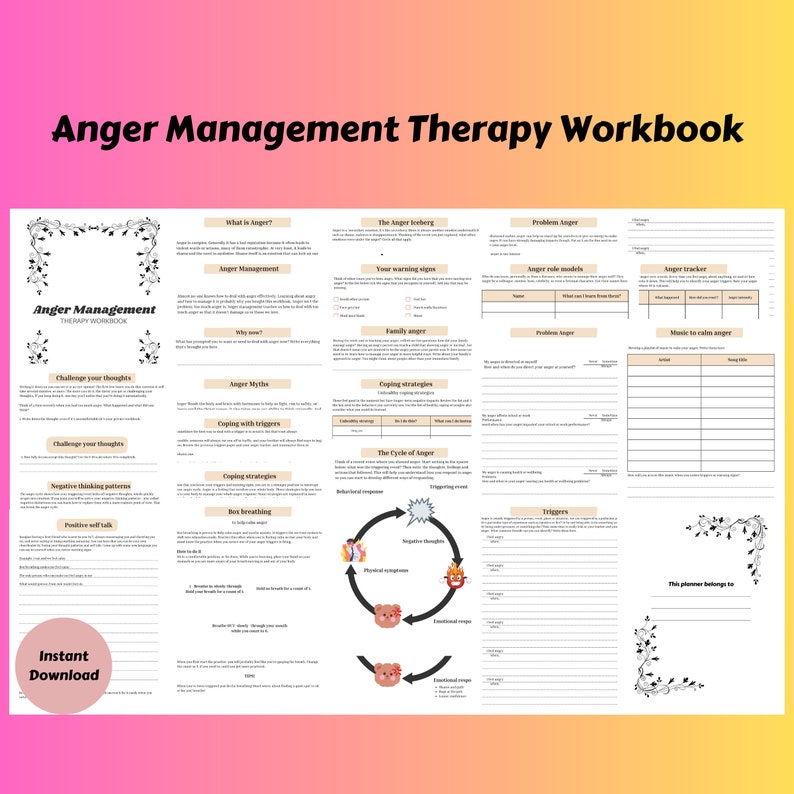 Anger Management Workbook, Coping Skills, Printable Anger Workbook ...
