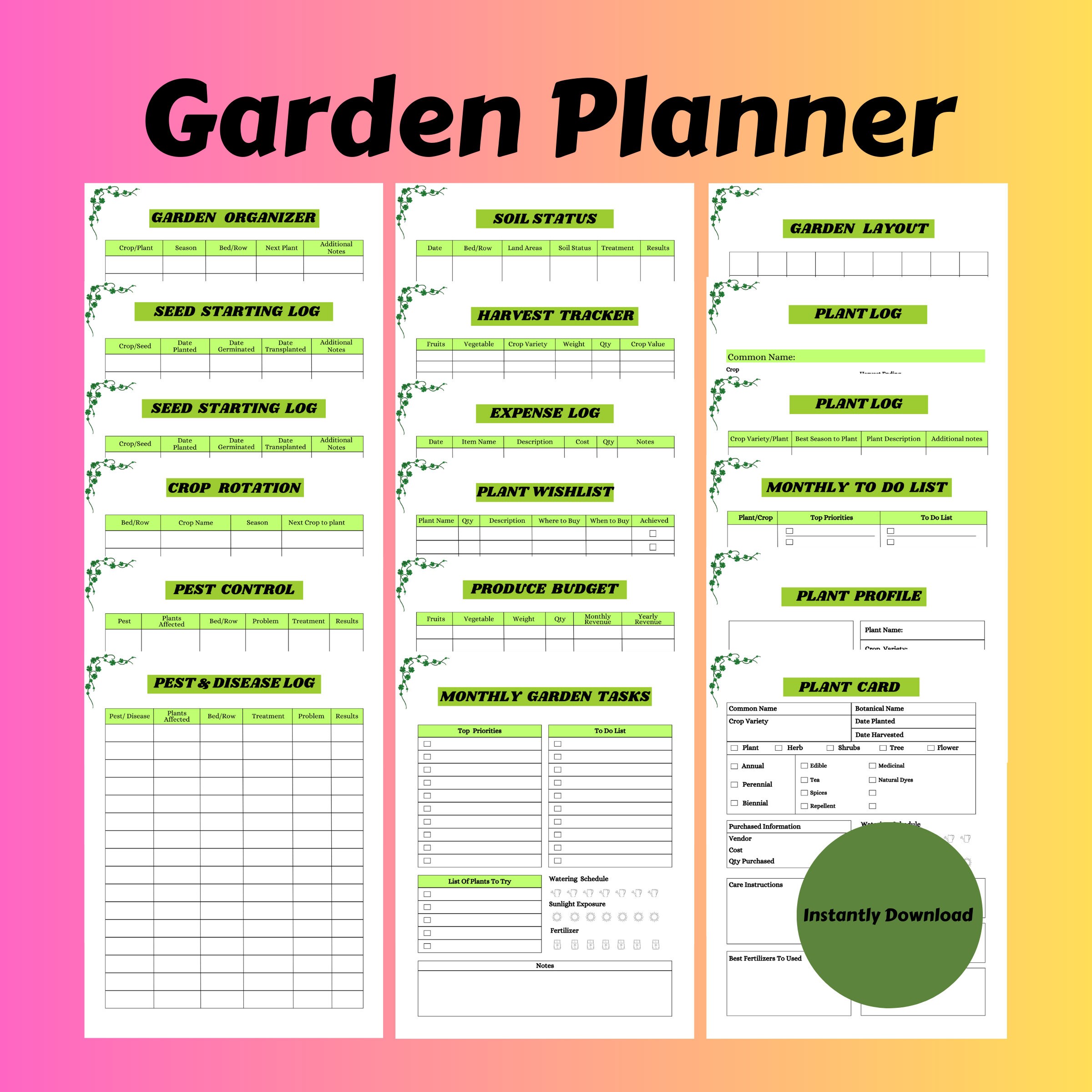 Garden Planner Printable, Planting, Gardening Log, Gardening Book ...