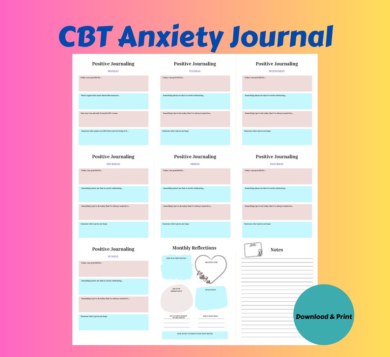 CBT Anxiety Journal Printable, CBT Workbook, Cognitive Behavioral ...
