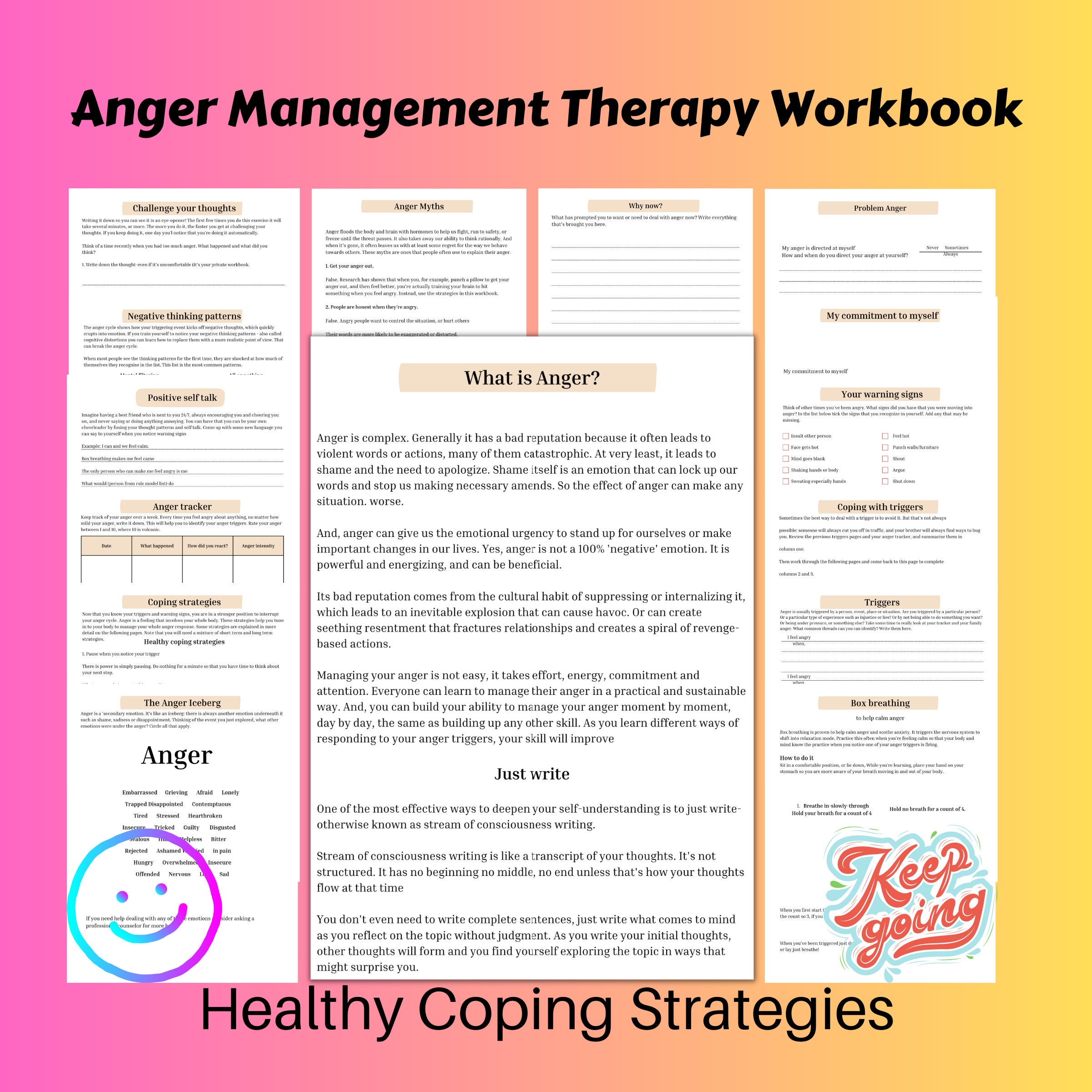 Anger Management Workbook, Coping Skills, Printable Anger Workbook ...