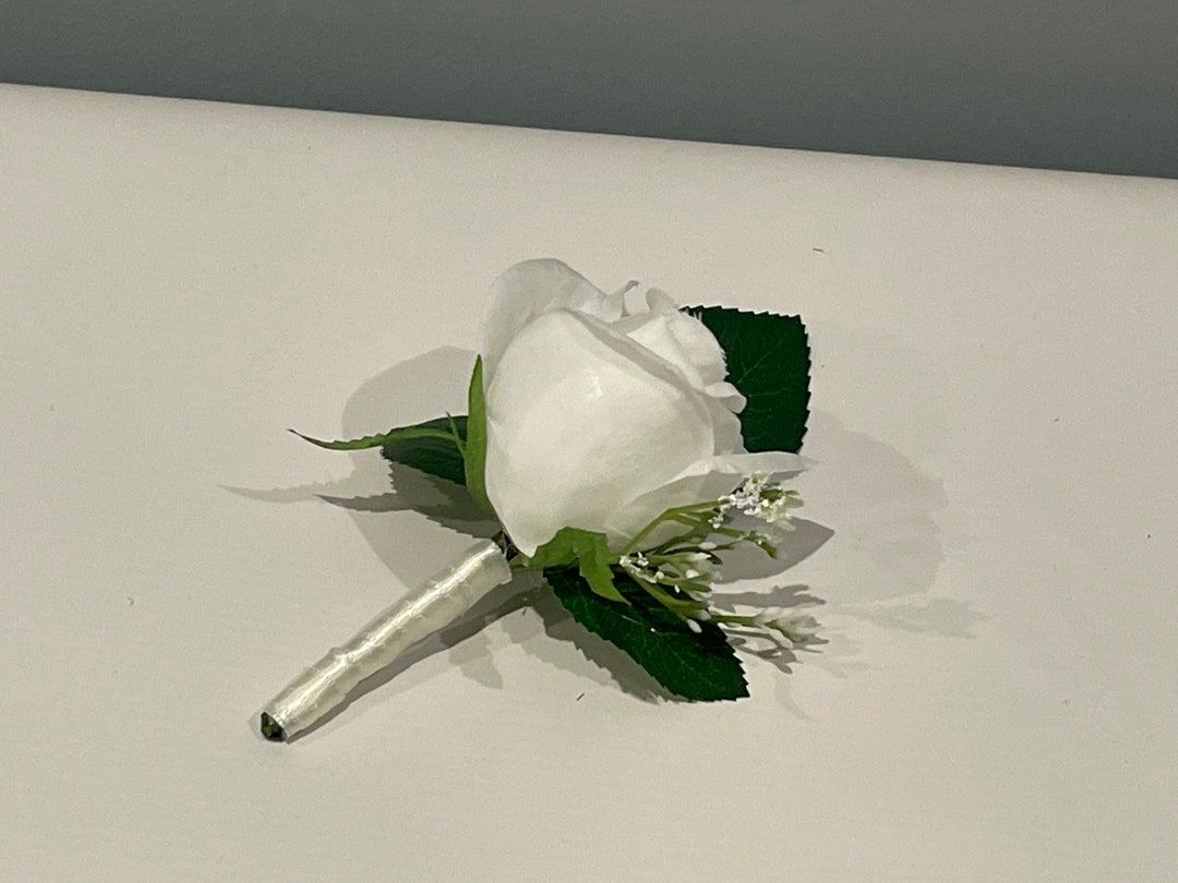 White Rose Boutonniere Buttonhole Artificial Silk Flowers - Etsy