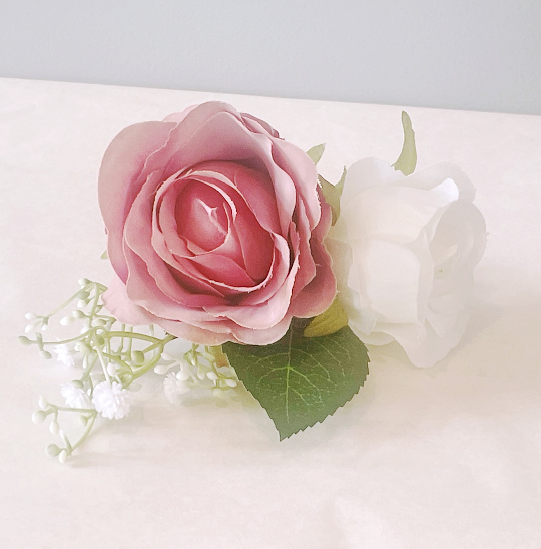 Pink and White Rose Flower Cake Topper - Artificial Silk Flowers for ...