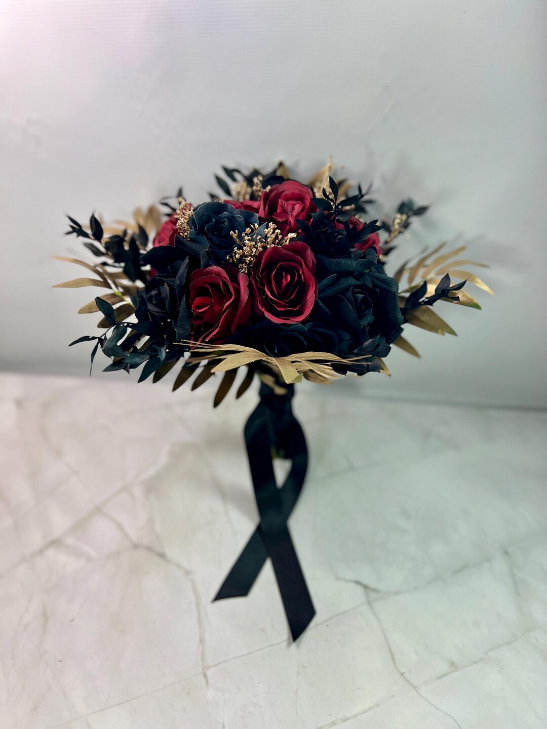 Red, Black & Gold Wedding Bouquet Set: Gothic Silk Flowers - Etsy