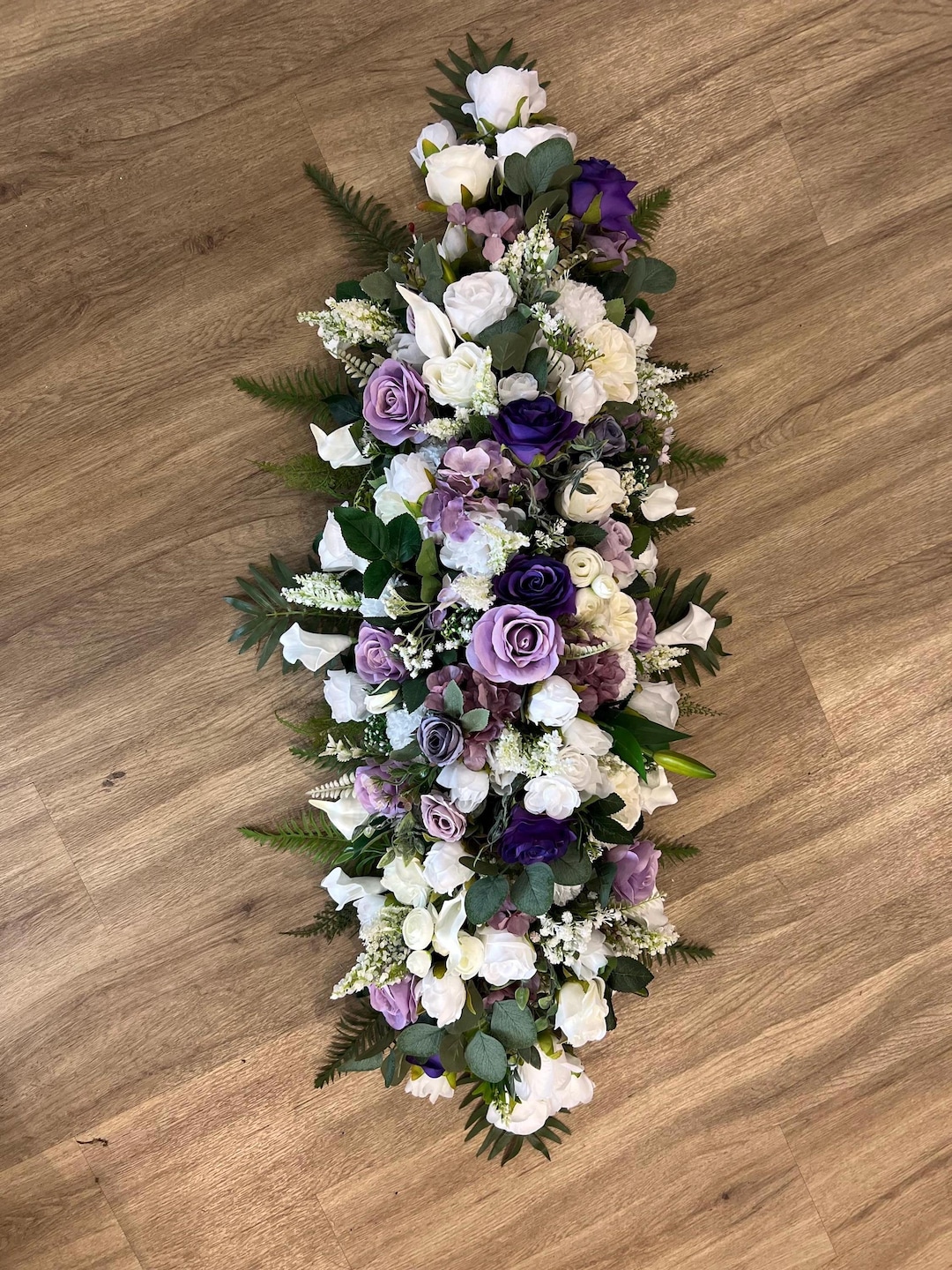 Artificial Lilac and Purple and White Silk Casket Spray - Claire De ...