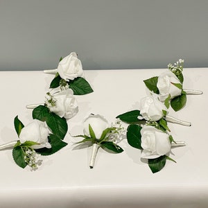 White Rose Boutonniere Buttonhole Artificial Silk Flowers - Etsy
