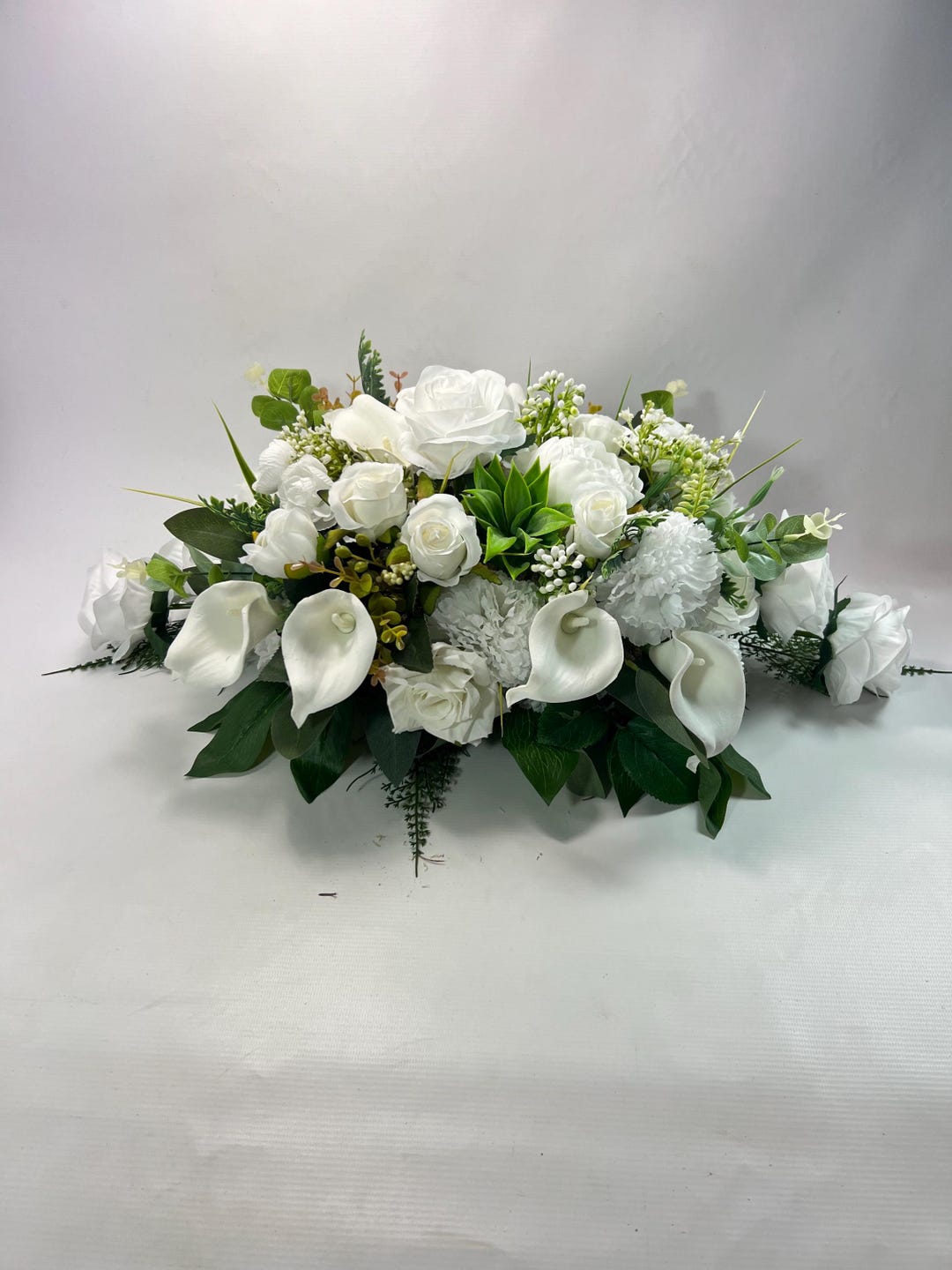 Artificial White Silk Casket Spray Coffin Topper Funeral Flowers ...