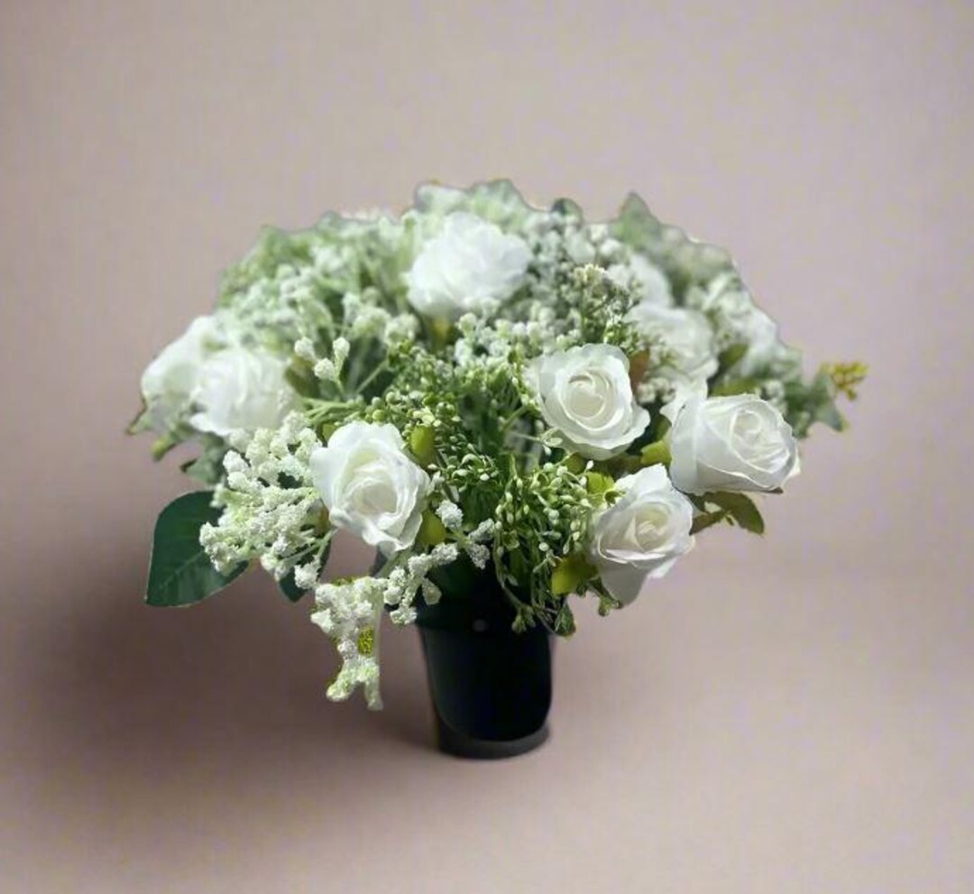 White Rose Memorial Tribute Pot Remembrance Flowers - Claire De Fleurs ...