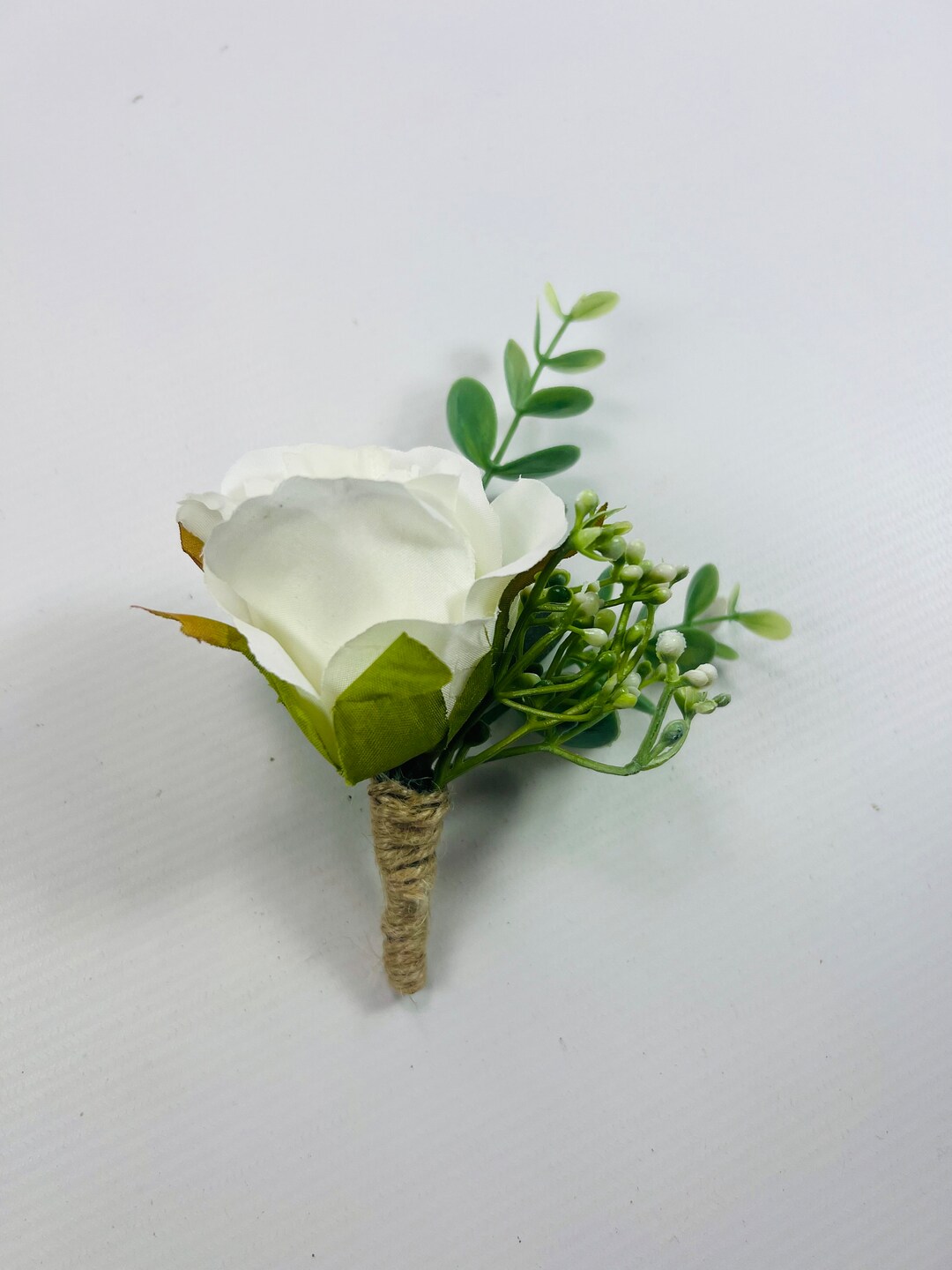 Buttonholes 10 Classic White / Ivory Rose Buttonhole With Eucalyptus ...