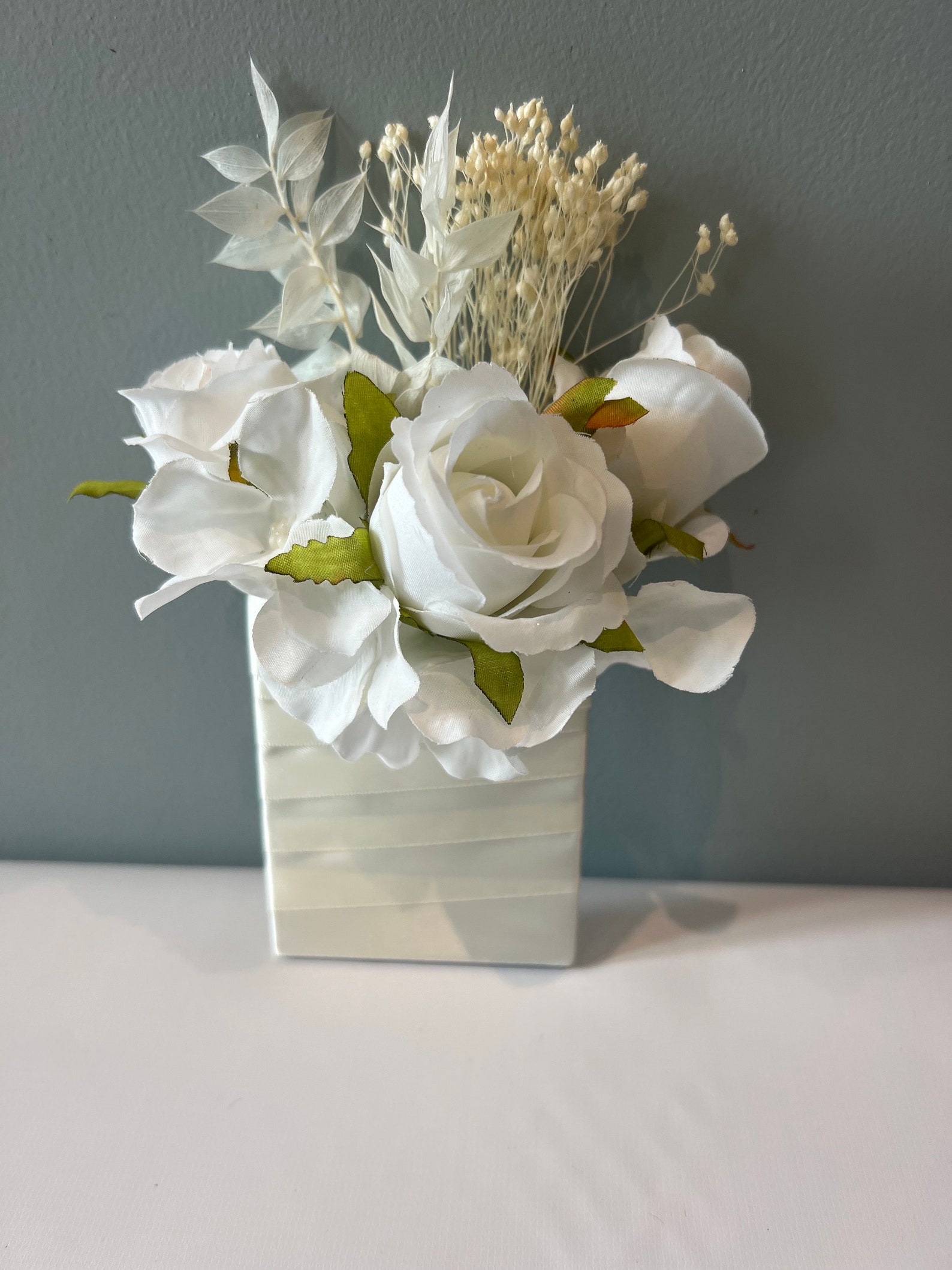 White Rose Pocket Boutonniere Buttonhole - Artificial Silk Flowers for ...