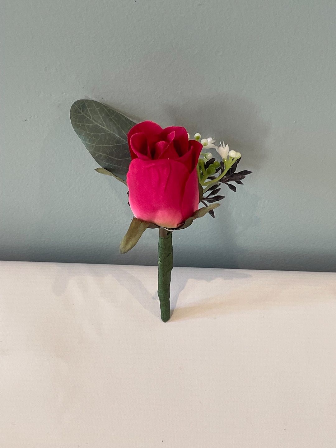 Red Rose Boutonniere Buttonhole - Artificial Silk Flowers for Wedding ...