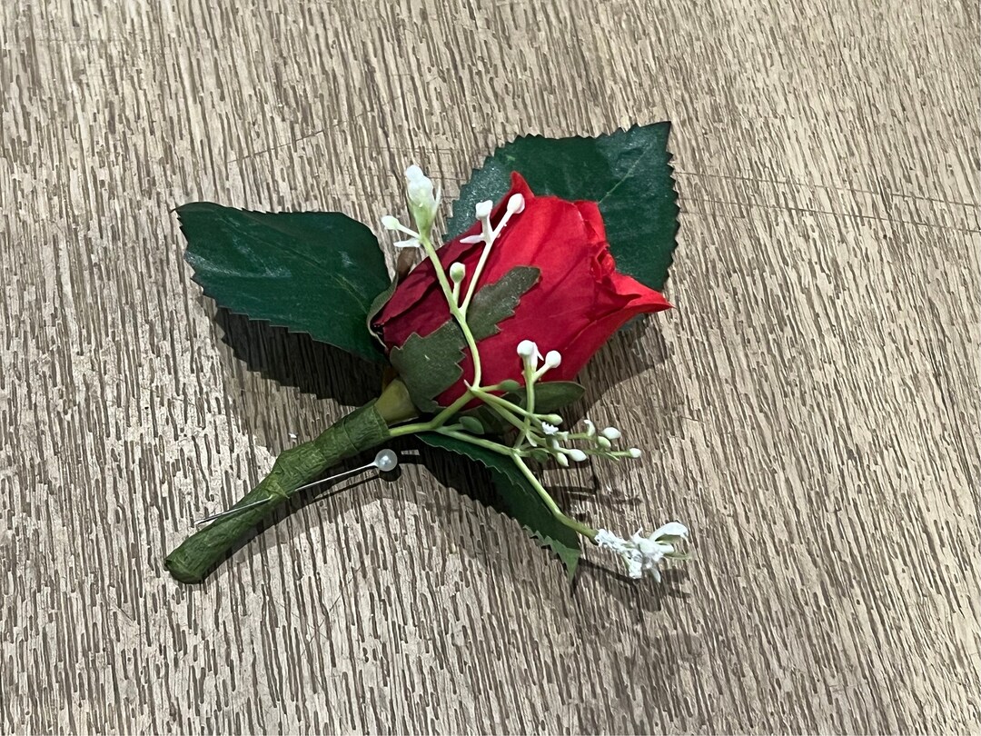 Red Rose Boutonniere Buttonhole - Artificial Silk Flowers for Wedding ...