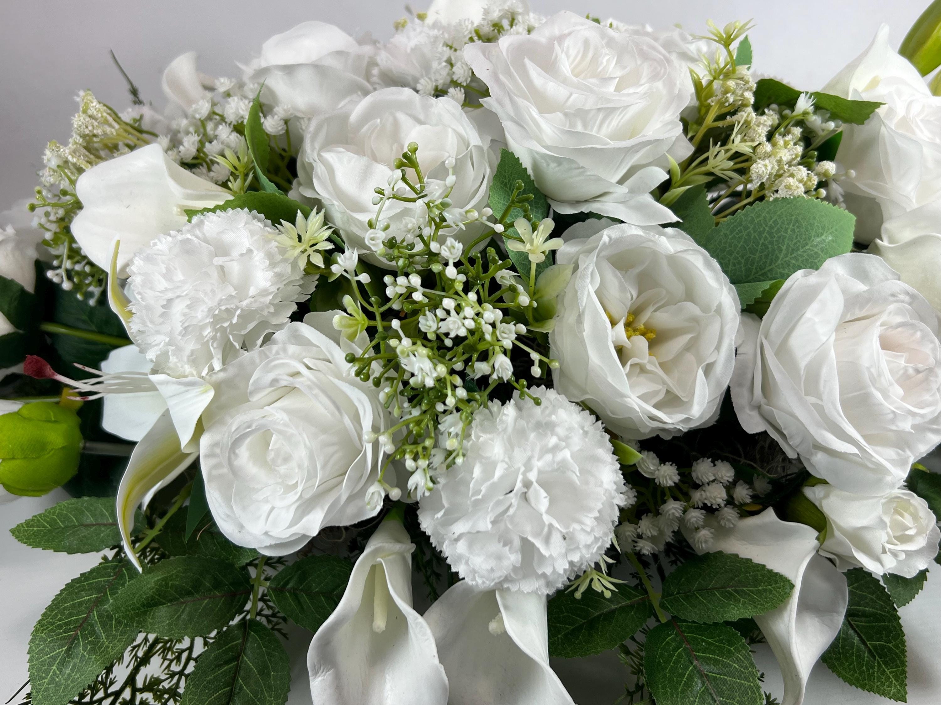 Artificial White Silk Casket Spray Coffin Topper Funeral Flowers ...