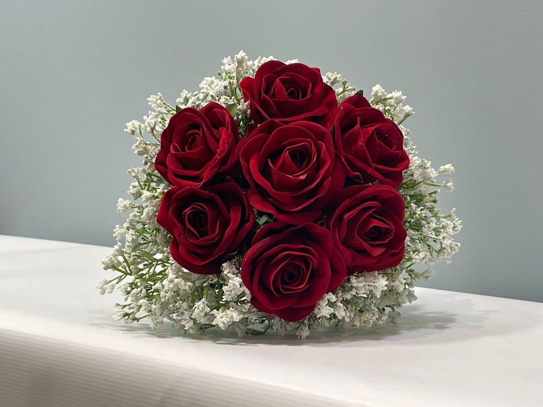 Red Rose and Gypsophila Bouquet Artificial Silk Flowers for - Etsy