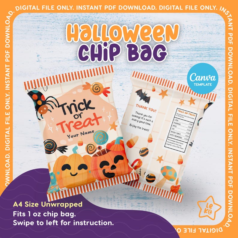 Halloween Editable Chip Bag Canva Template, Party Supplies, Kids Party ...