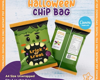 Halloween Editable Chip Bag Canva Template, Party Supplies, Kids Party ...