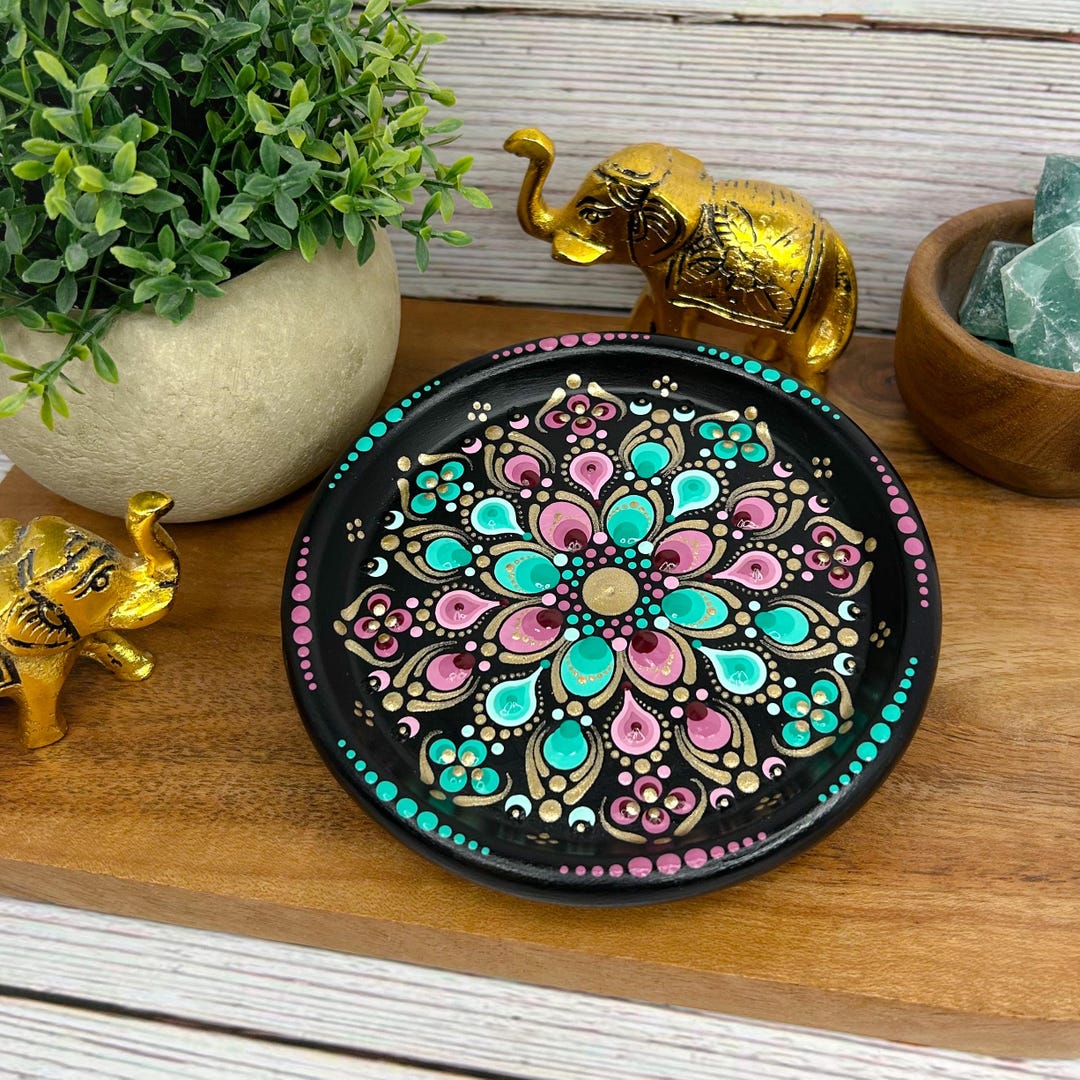 Handmade Mandala Ring Dish, Mandala Design in Cranberry, Paradise Green ...