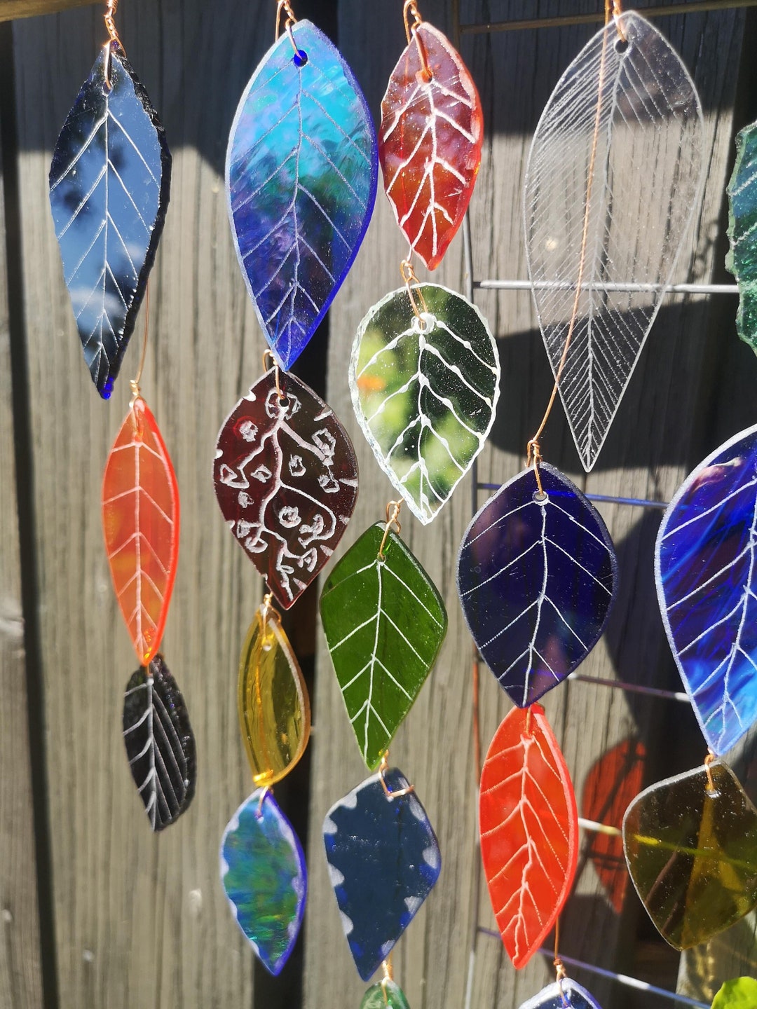 Sunny Wall Decor, Garden Decor, Glass Wind Chime, Multicolours Leaves ...