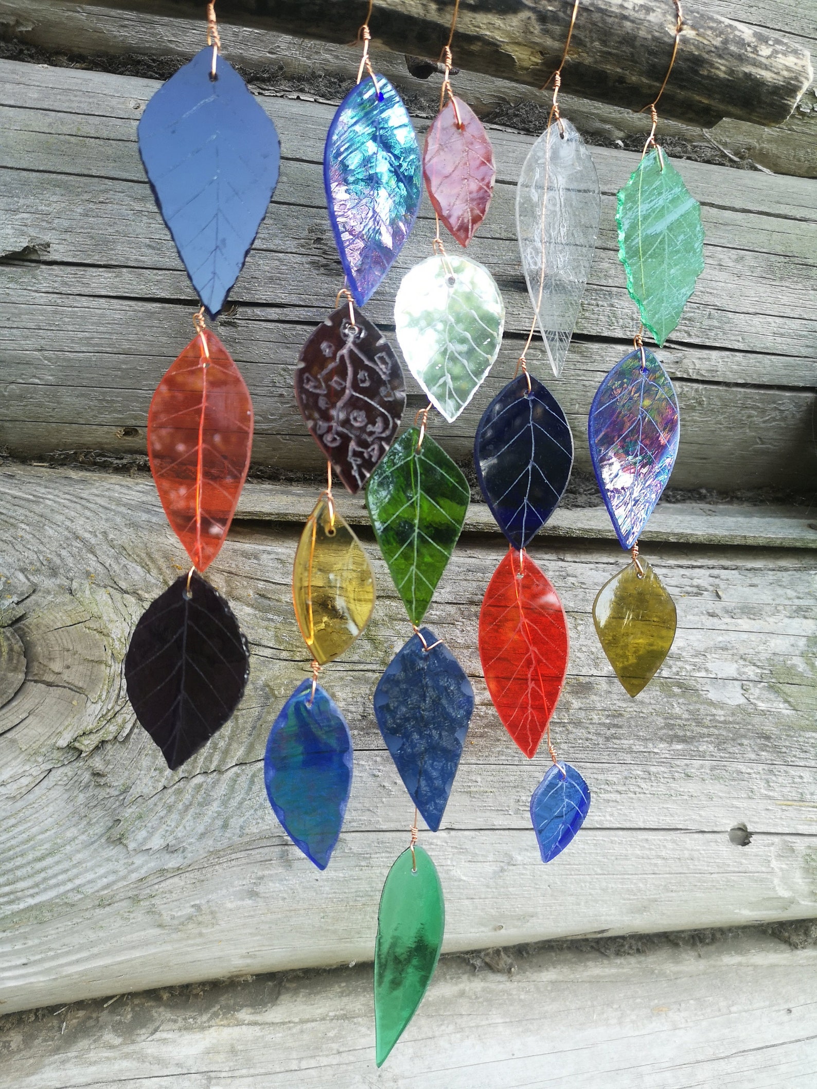 Sunny Wall Decor, Garden Decor, Glass Wind Chime, Multicolours Leaves ...