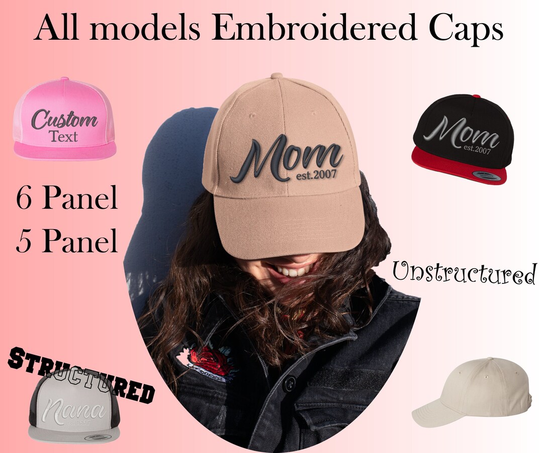 Custom Mom Caps, All Models Caps, New Mama Hat, Since Year Hats, Est ...