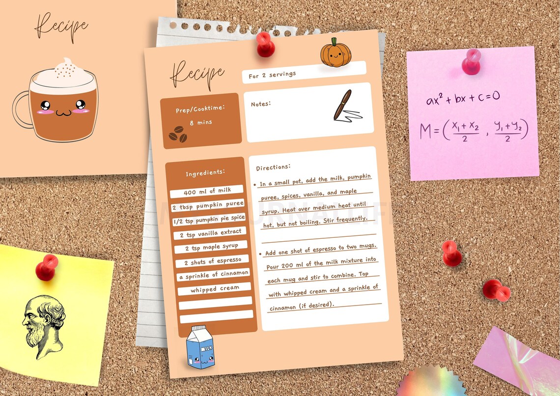 Cute Printable Kawaii Pumpkin Spice Latte Recipe - Etsy