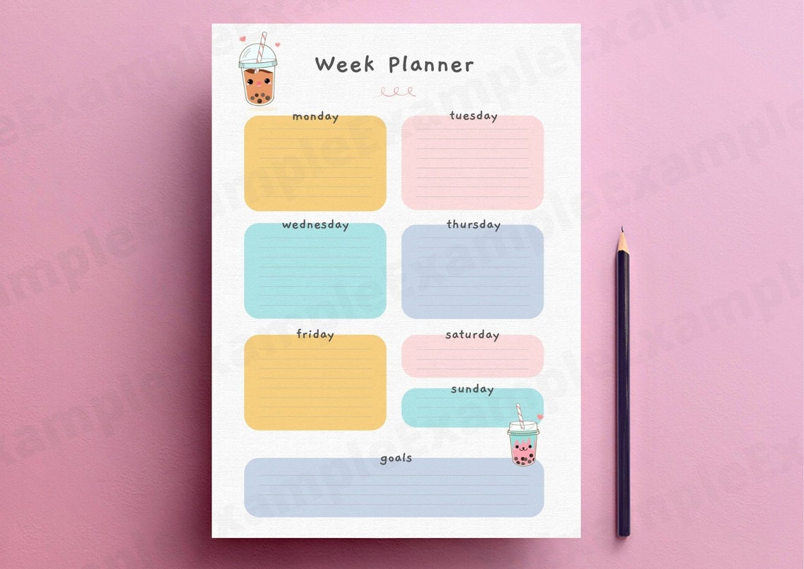 Boba Tea Cute Kawaii Printable Week Planner - Etsy