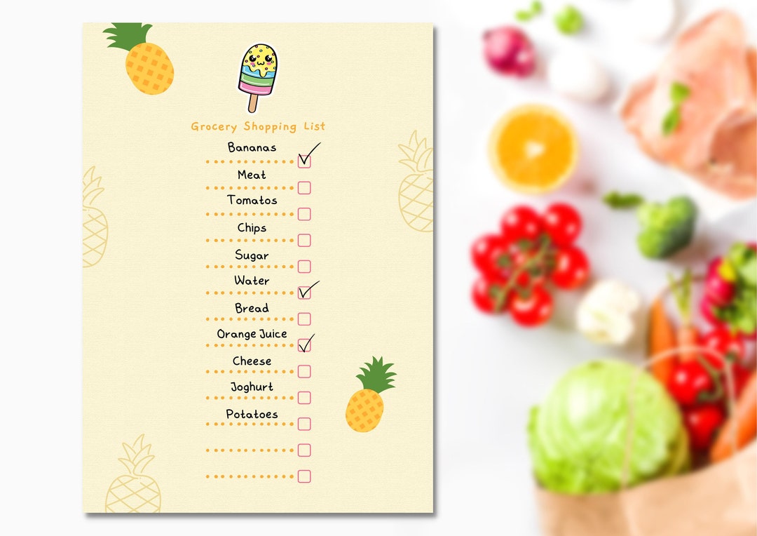 Grocery Shopping Checkable List - Pineapple Kawaii - Printable - Etsy