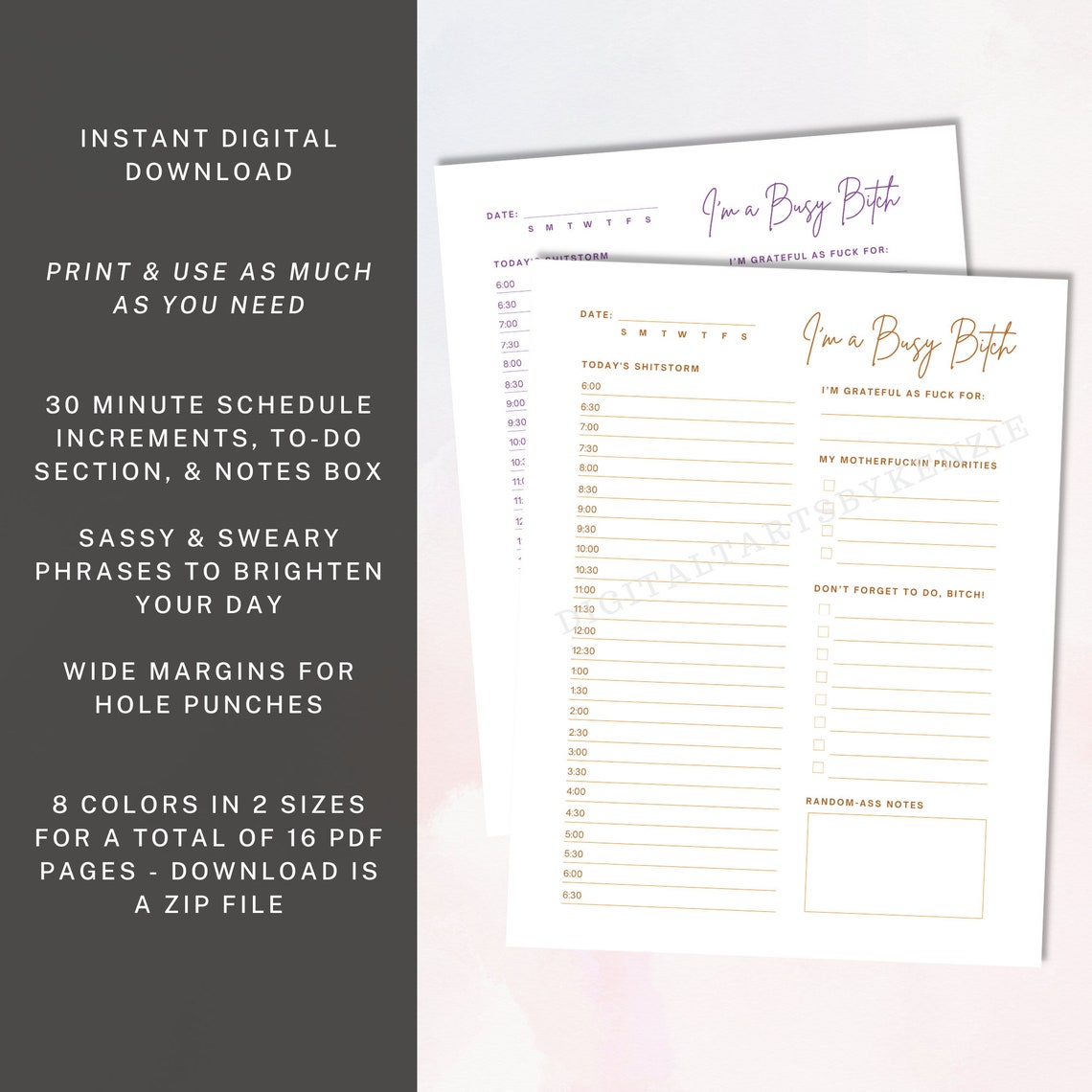 Swear Words Daily Planner, Printable Planner, Planner Page, Digital ...