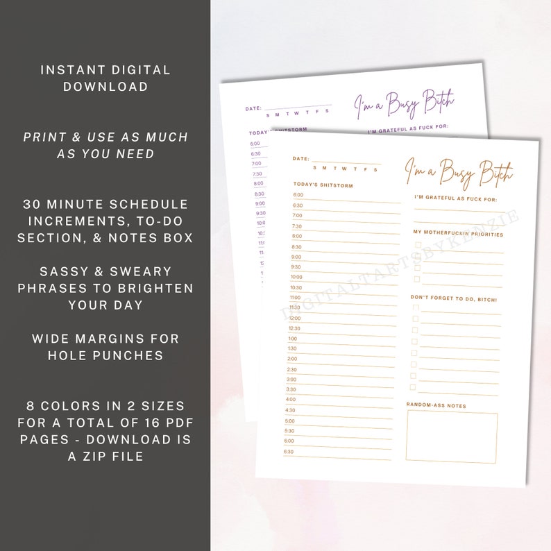 Swear Words Daily Planner, Printable Planner, Planner Page, Digital ...