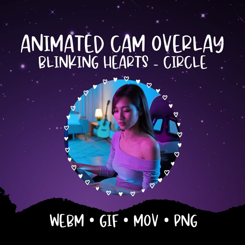 Webcam Overlay Blinking Hearts Animated Frame for Streaming in Circle ...