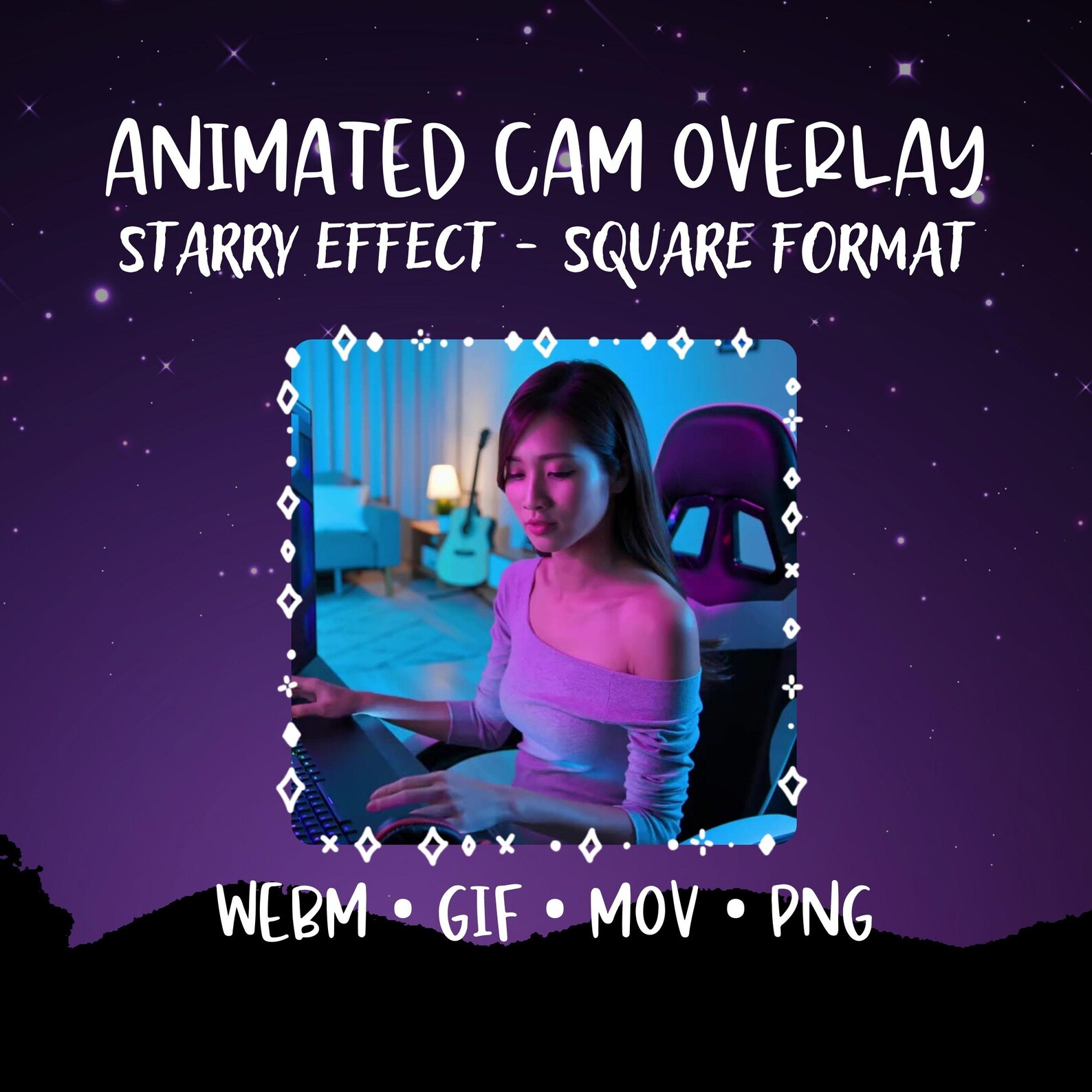 Webcam Overlay Starry Animated Frame for Streaming in Square Format - Etsy