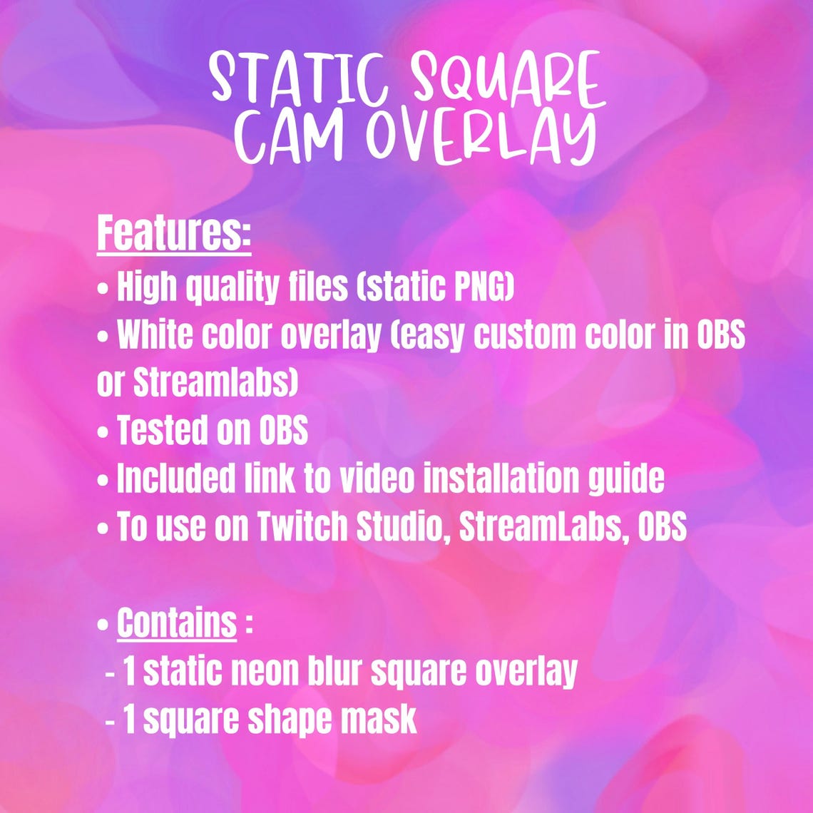 Static Neon Square Webcam Overlay for Streaming, Twitch, Kick, OBS ...