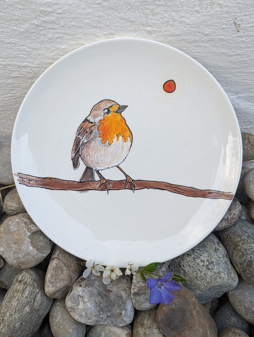Ceramic Plate robin Hand-painted Unique - Etsy