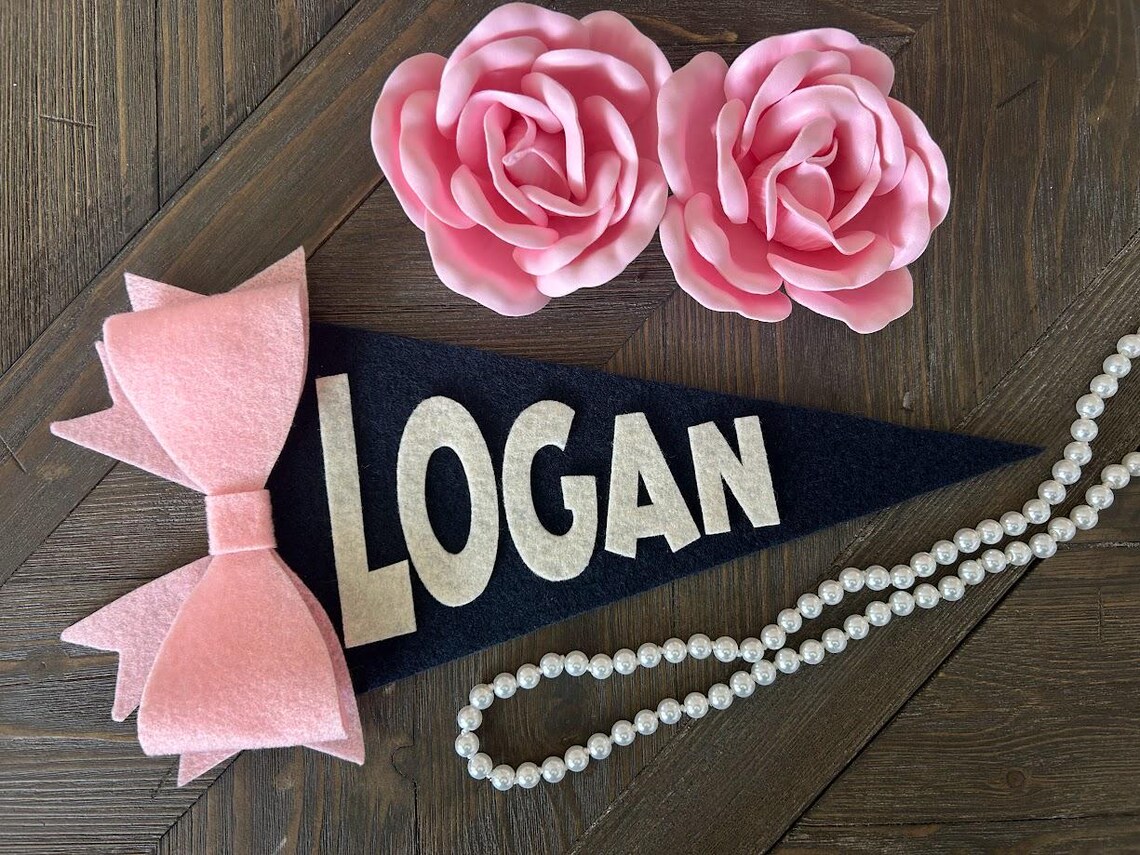 Custom Bow Pennant, Personalized Dorm Decor, Roommate, Door Sign, Grad ...