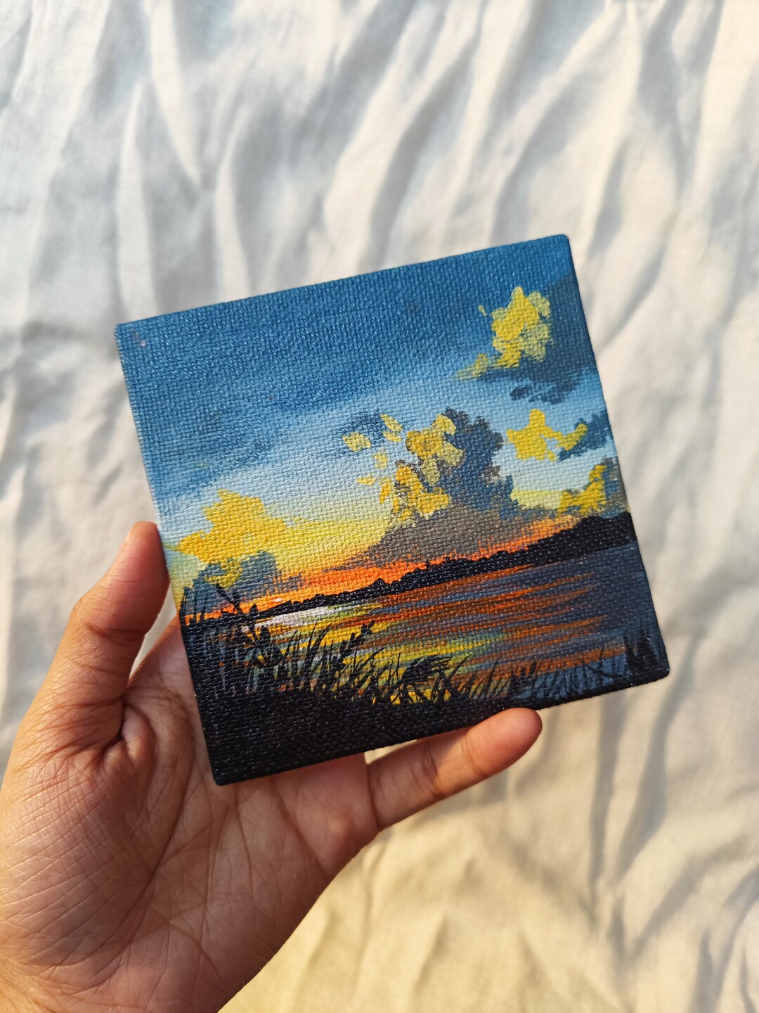 Sunset Mini Canvas Painting Sunset Wall Art Wall Hanging - Etsy