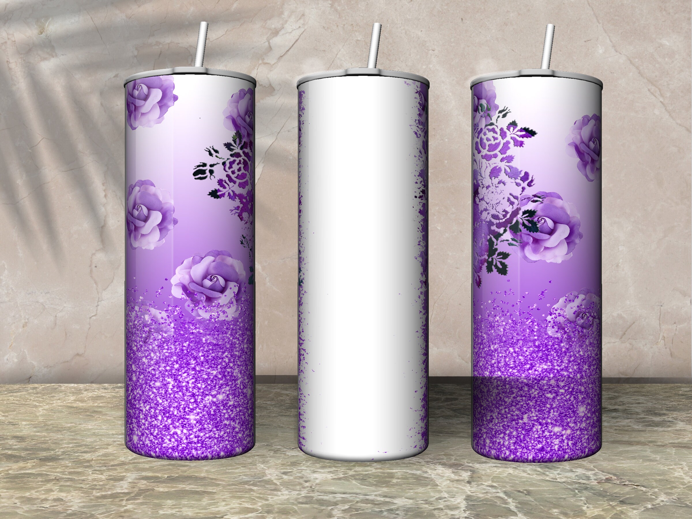 Roses Tumbler Wrap Design Purple Flower Tumbler Sublimation Custom Name ...