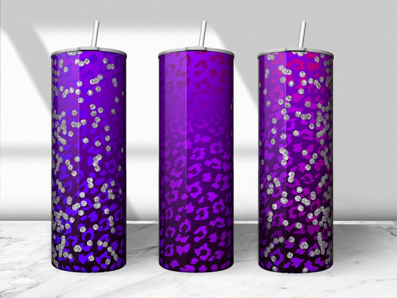 Purple Glitter Leopard Tumbler Wrap, 20 Oz Skinny Tumbler, Seamless ...